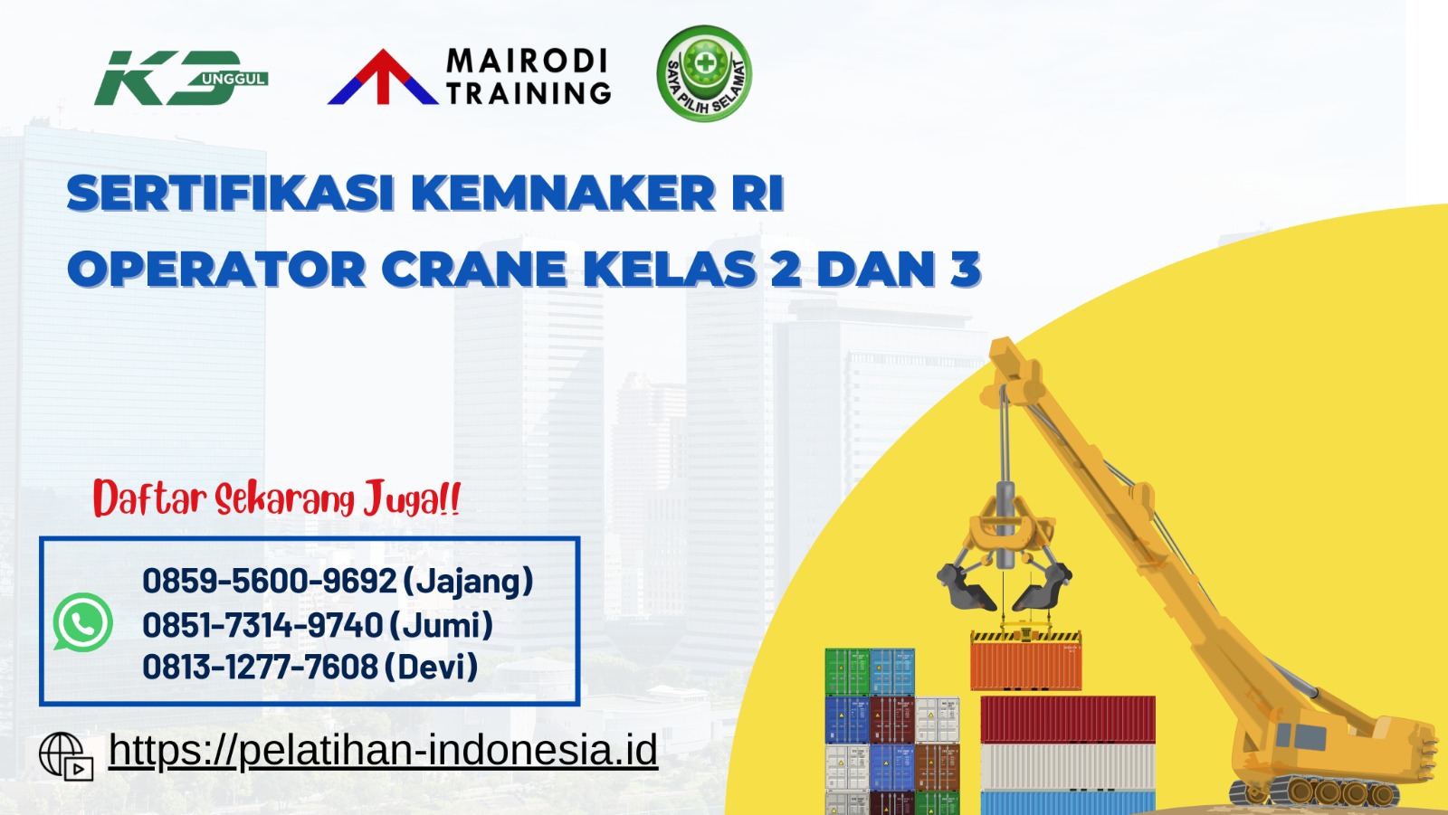 Sertifikasi Operator Crane Kemnaker RI - Training Biaya Termurah