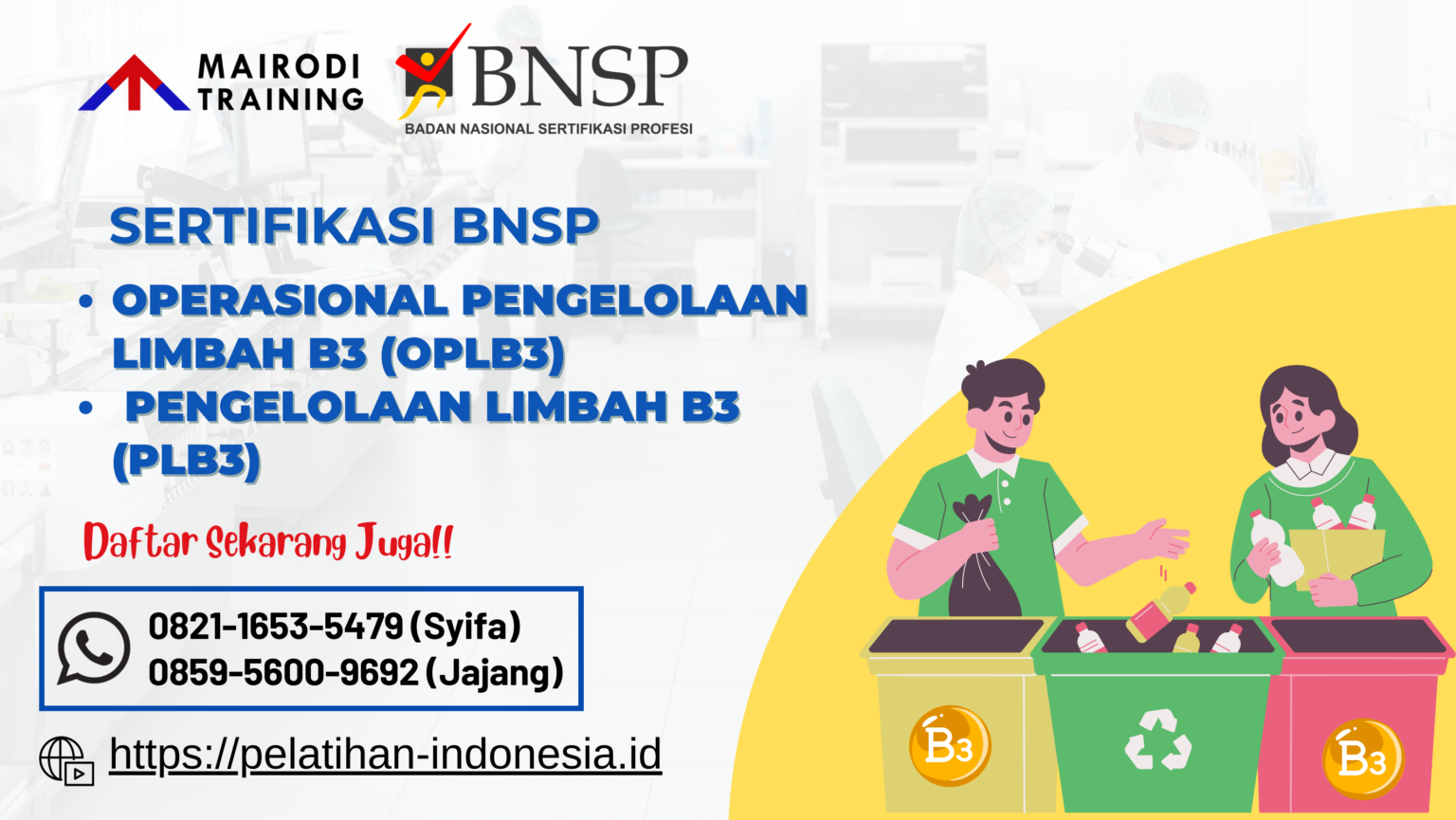 Pelatihan (OPLB3) & B3 (PLB3) Sertifikasi BNSP